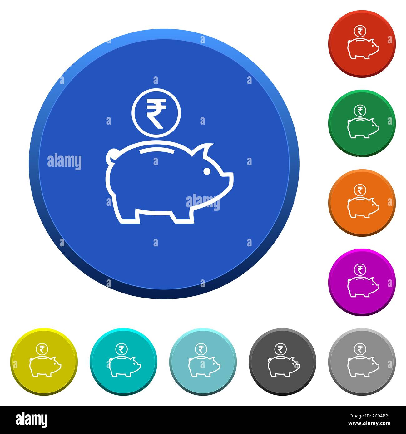 Indian Rupee piggy bank round color beveled buttons with smooth ...