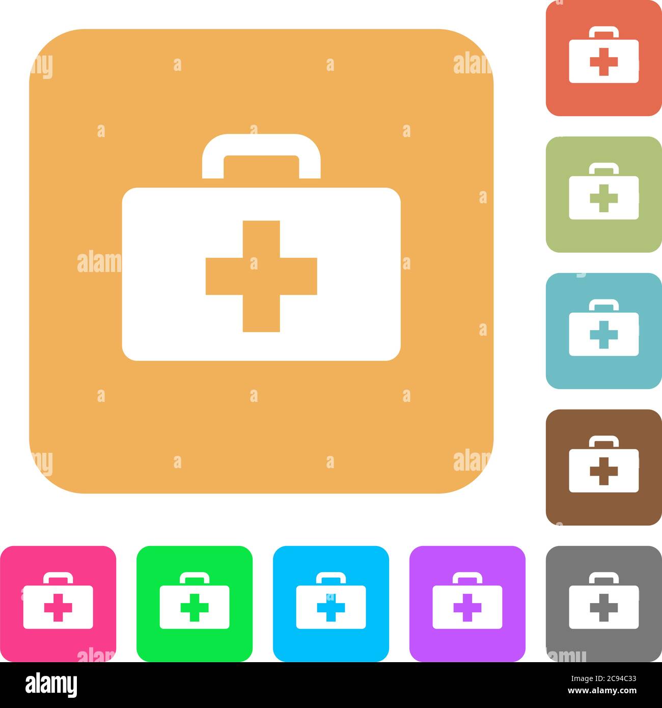 First aid kit flat icons on rounded square vivid color backgrounds ...