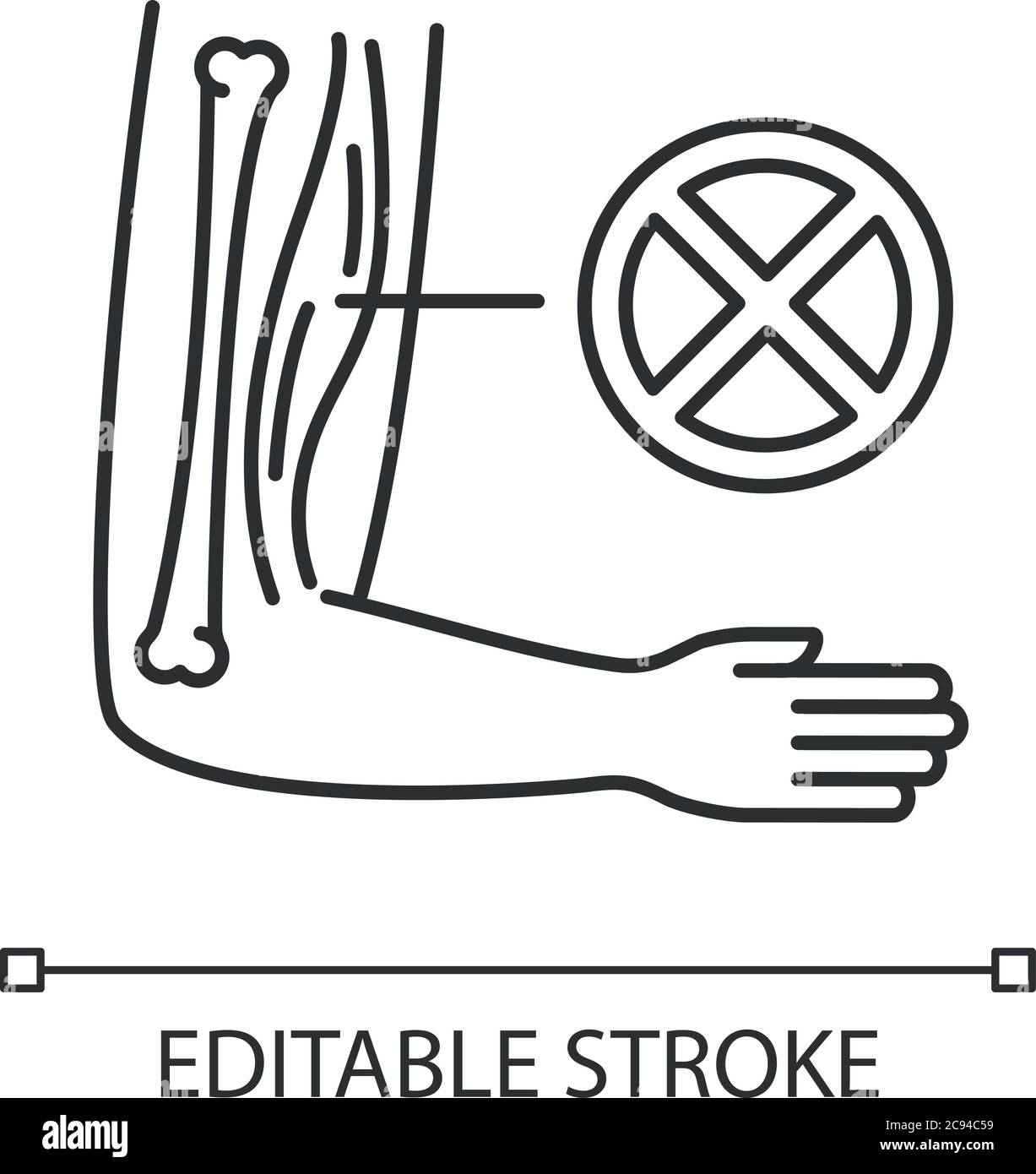 Muscular dystrophy linear icon. Chronic genetic disorder. Tissue damage ...