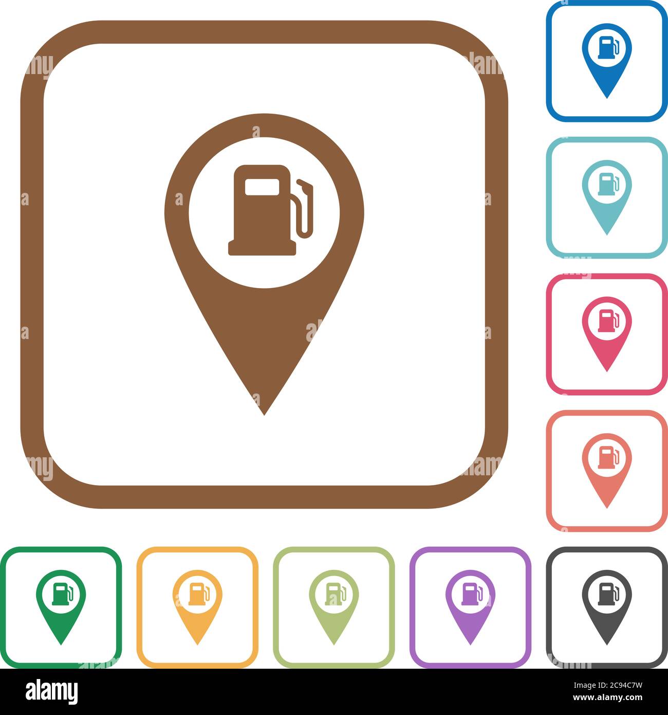 Gas station GPS map location simple icons in color rounded square ...