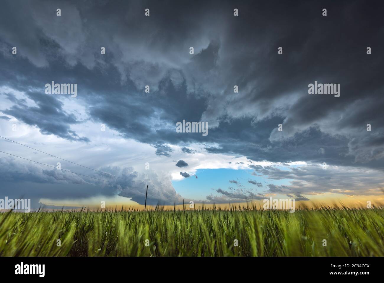 A mesocyclone weather supercell, which is a pre-tornado stage, passes ...