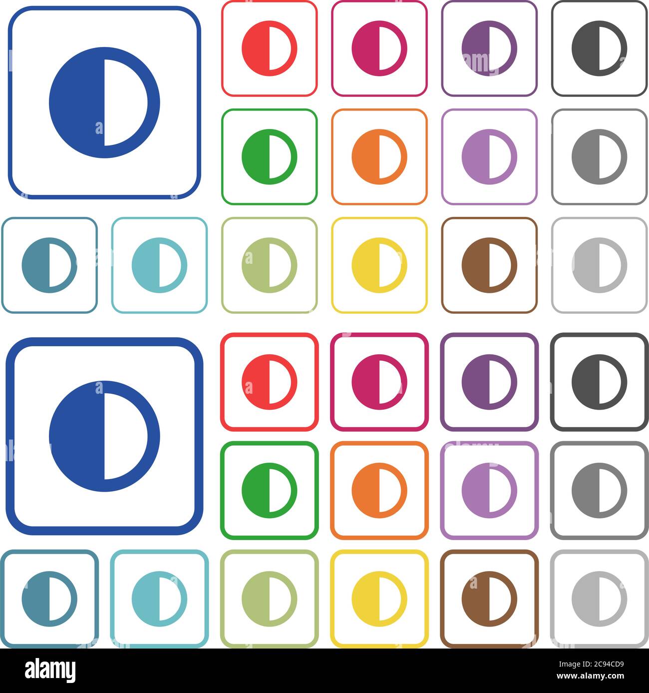 Contrast control color flat icons in rounded square frames. Thin and ...