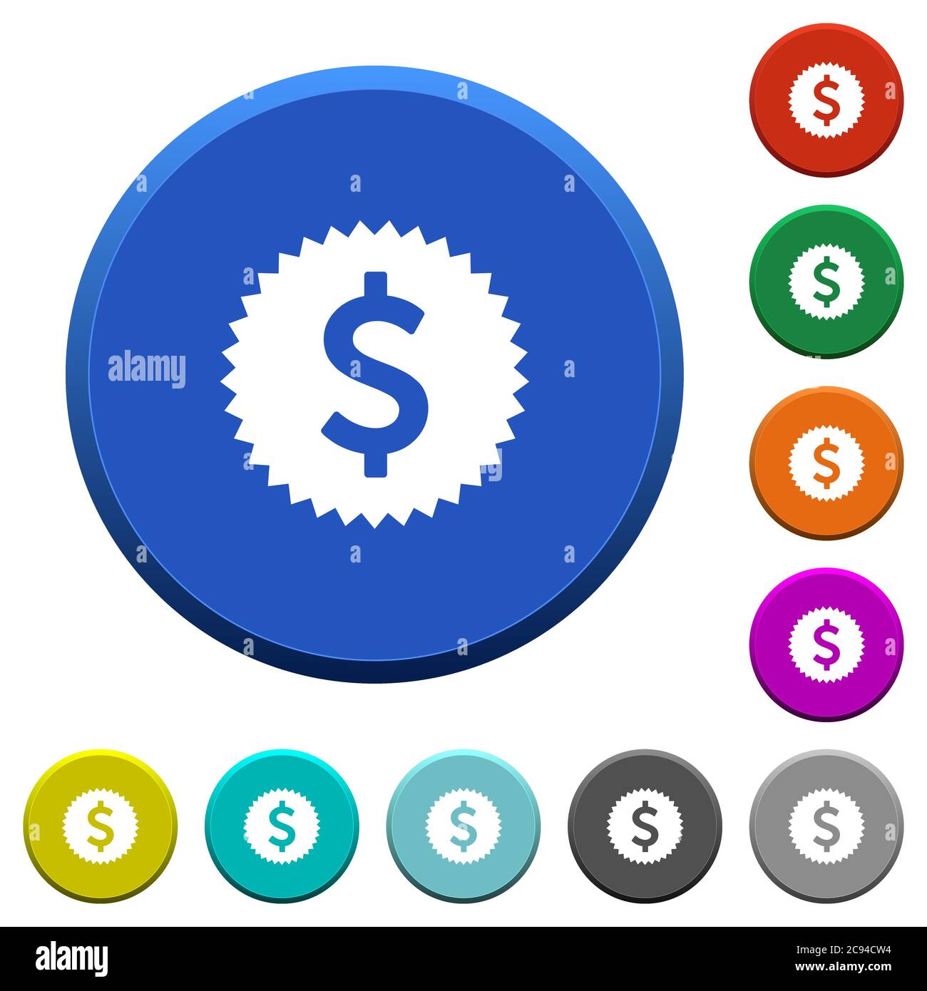 Dollar sticker round color beveled buttons with smooth surfaces and ...