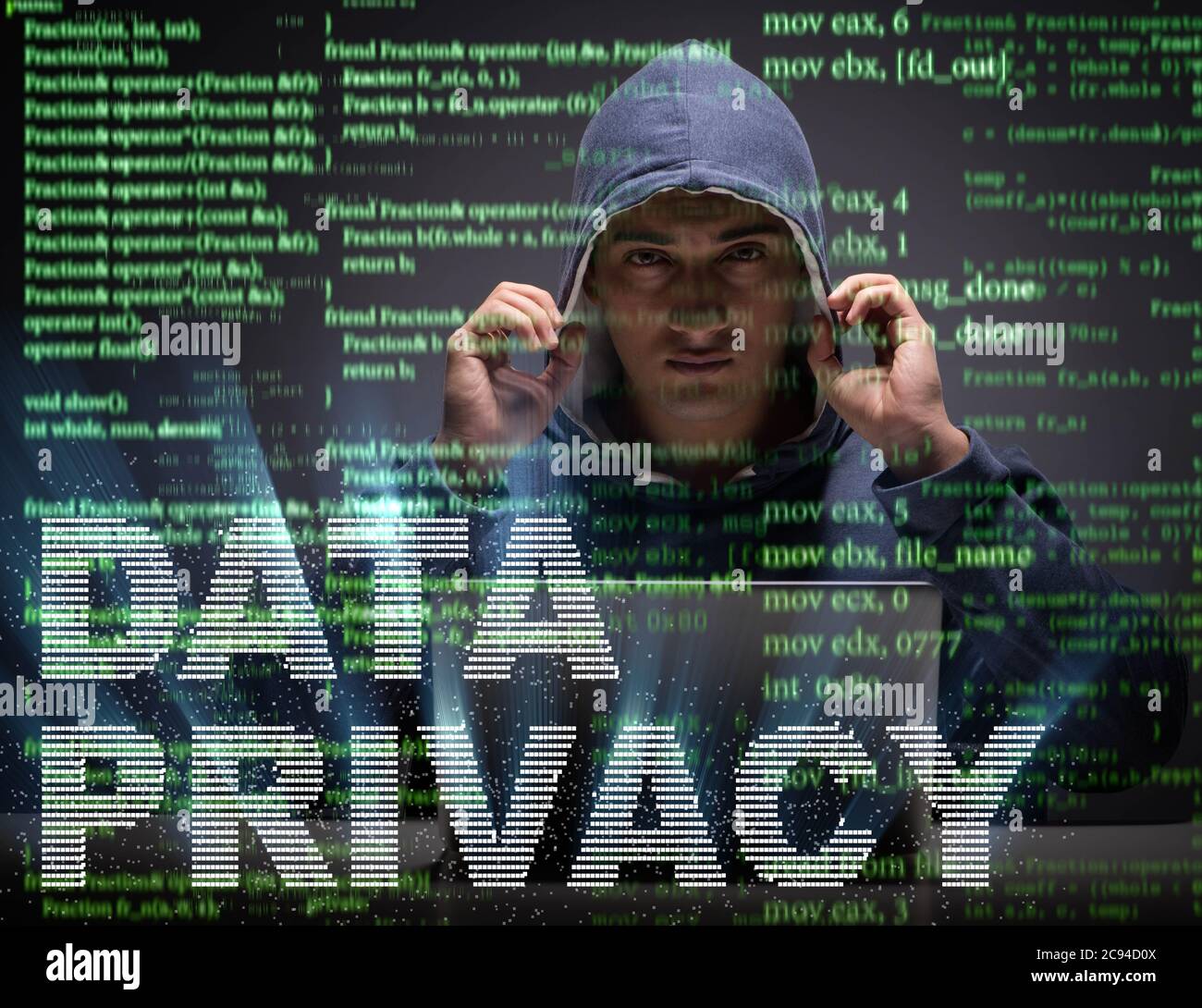 The data privacy concept with hacker stealing personal information ...