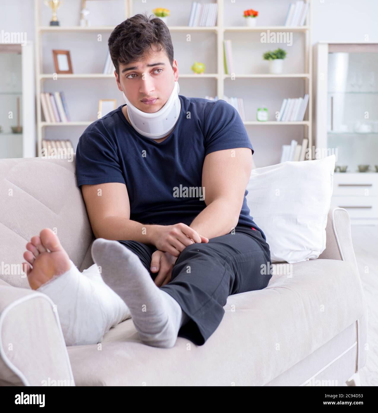 Man injured in car crash recovering at home from whiplash injury and ...