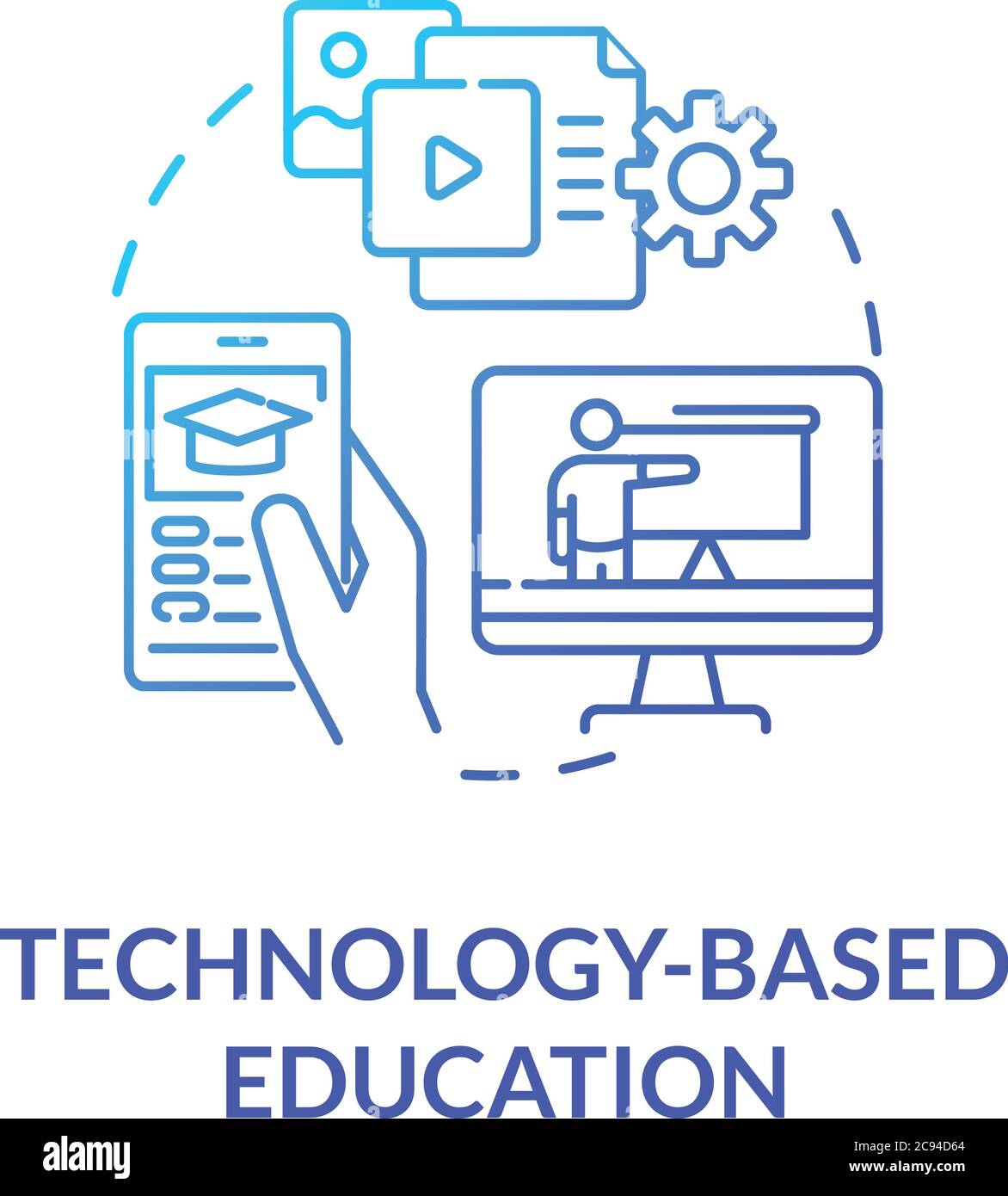 Technology based education concept icon. Mobile and computer learning ...