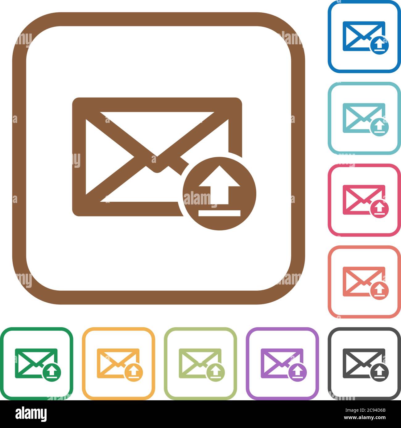 Sending email simple icons in color rounded square frames on white ...