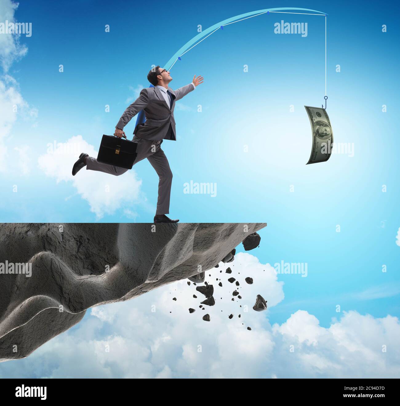 The businessman chasing money on fishing rod Stock Photo - Alamy