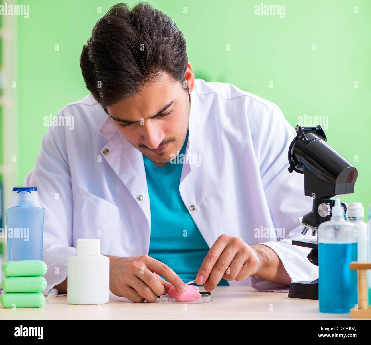 The chemist testing soap in the lab Stock Photo - Alamy