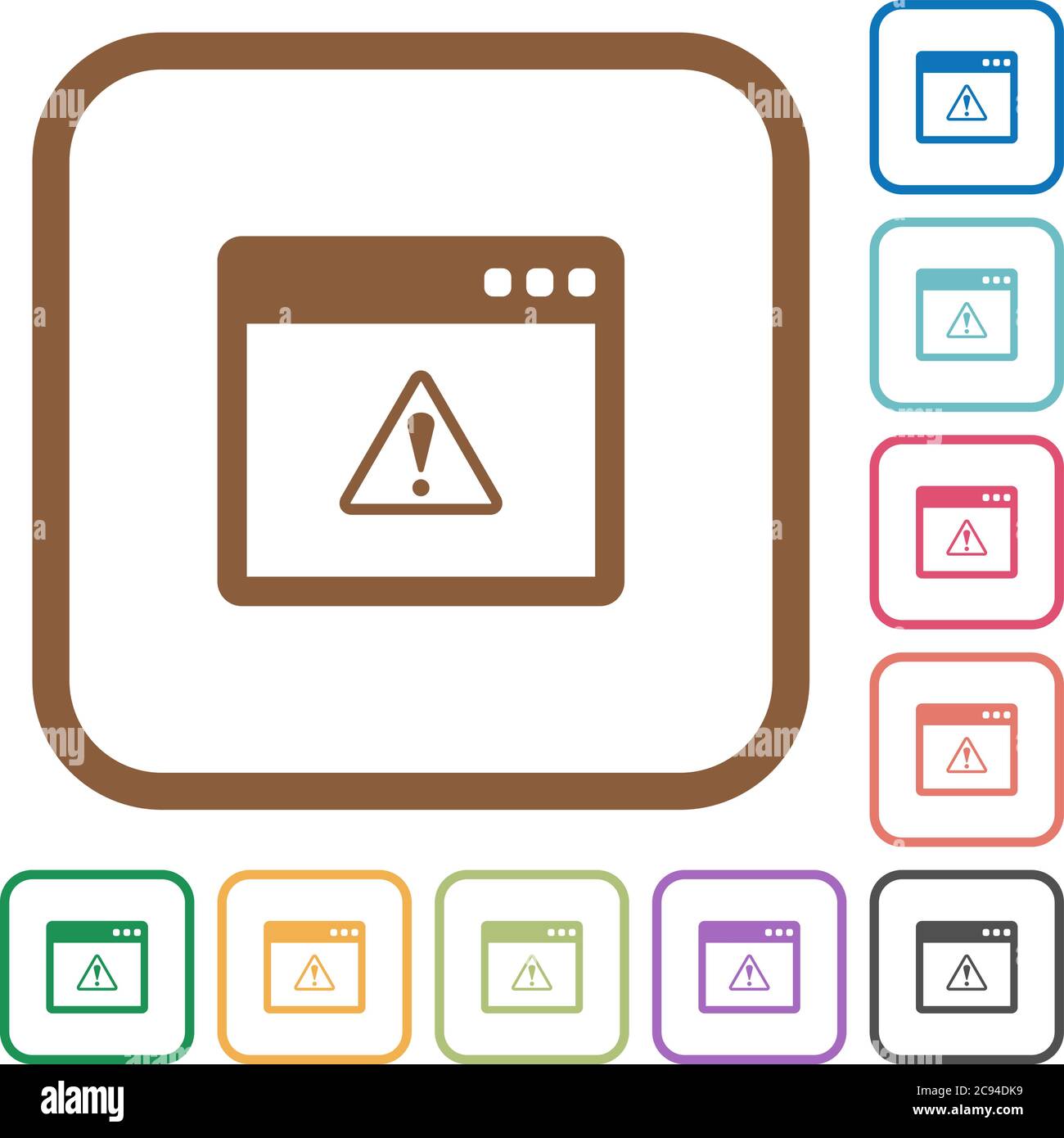 Application warning simple icons in color rounded square frames on white background Stock Vector ...