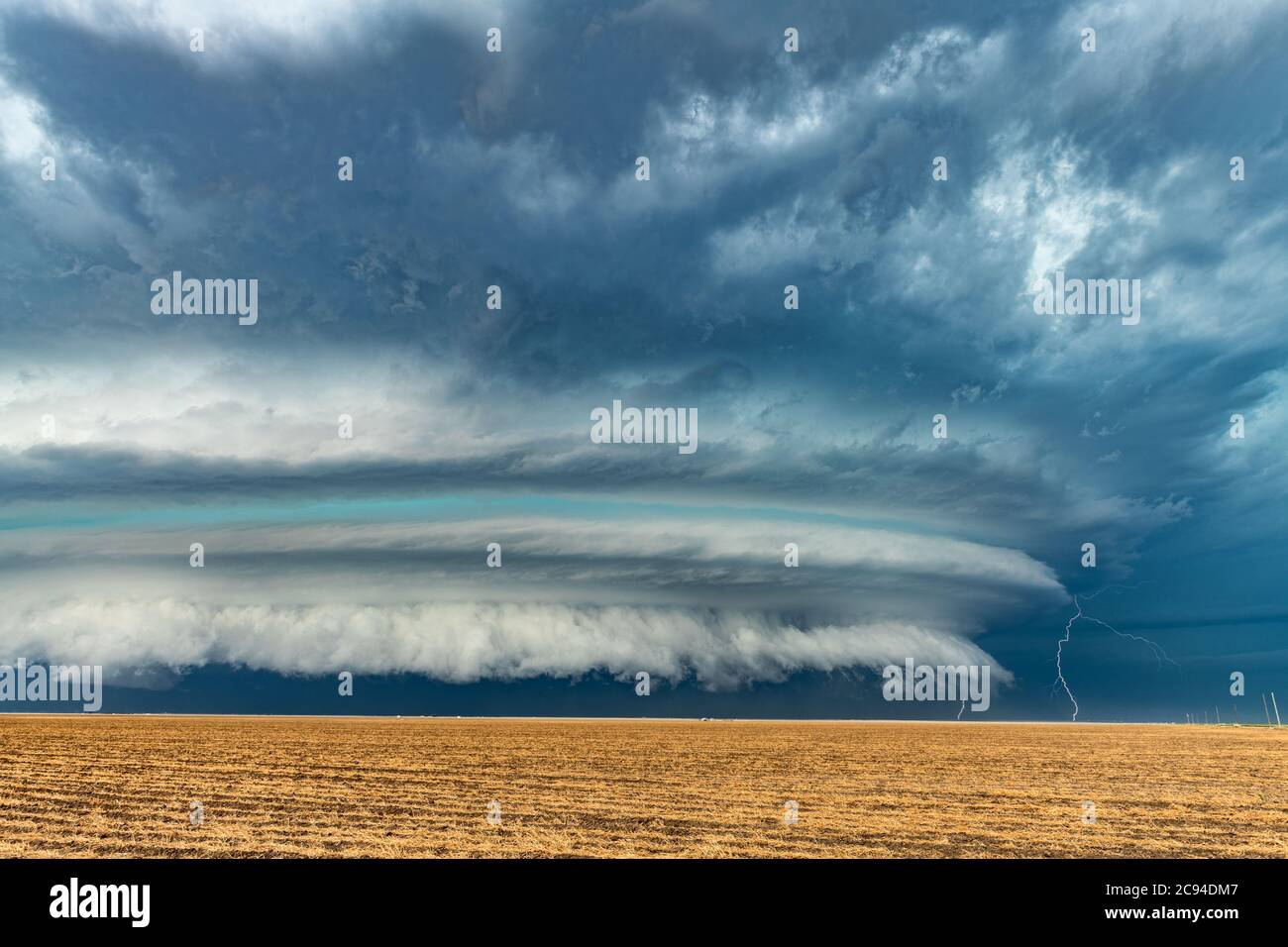 A mesocyclone weather supercell, which is a pre-tornado stage, passes ...