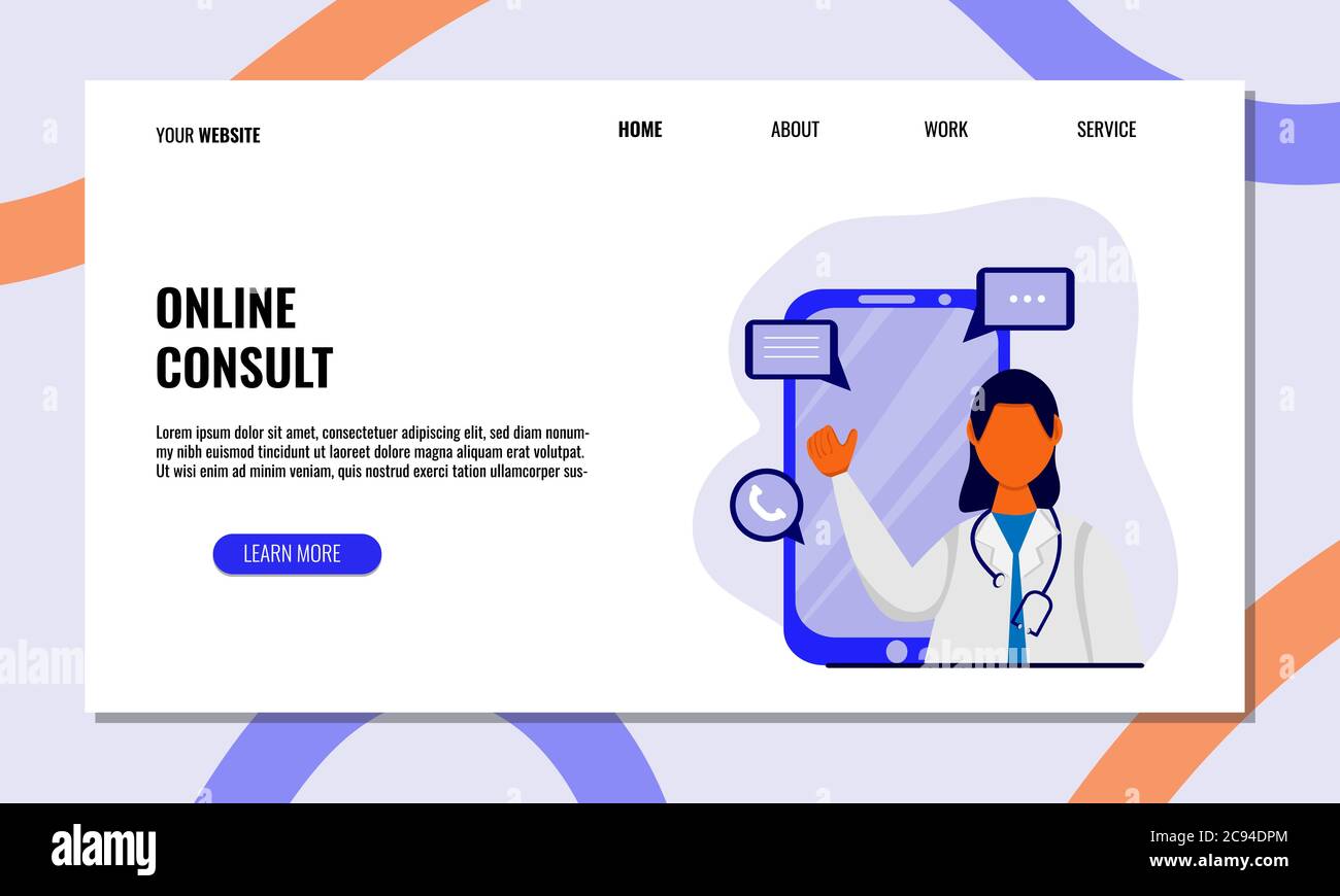 Online health consultation flat illustration.Concept of landing page ...