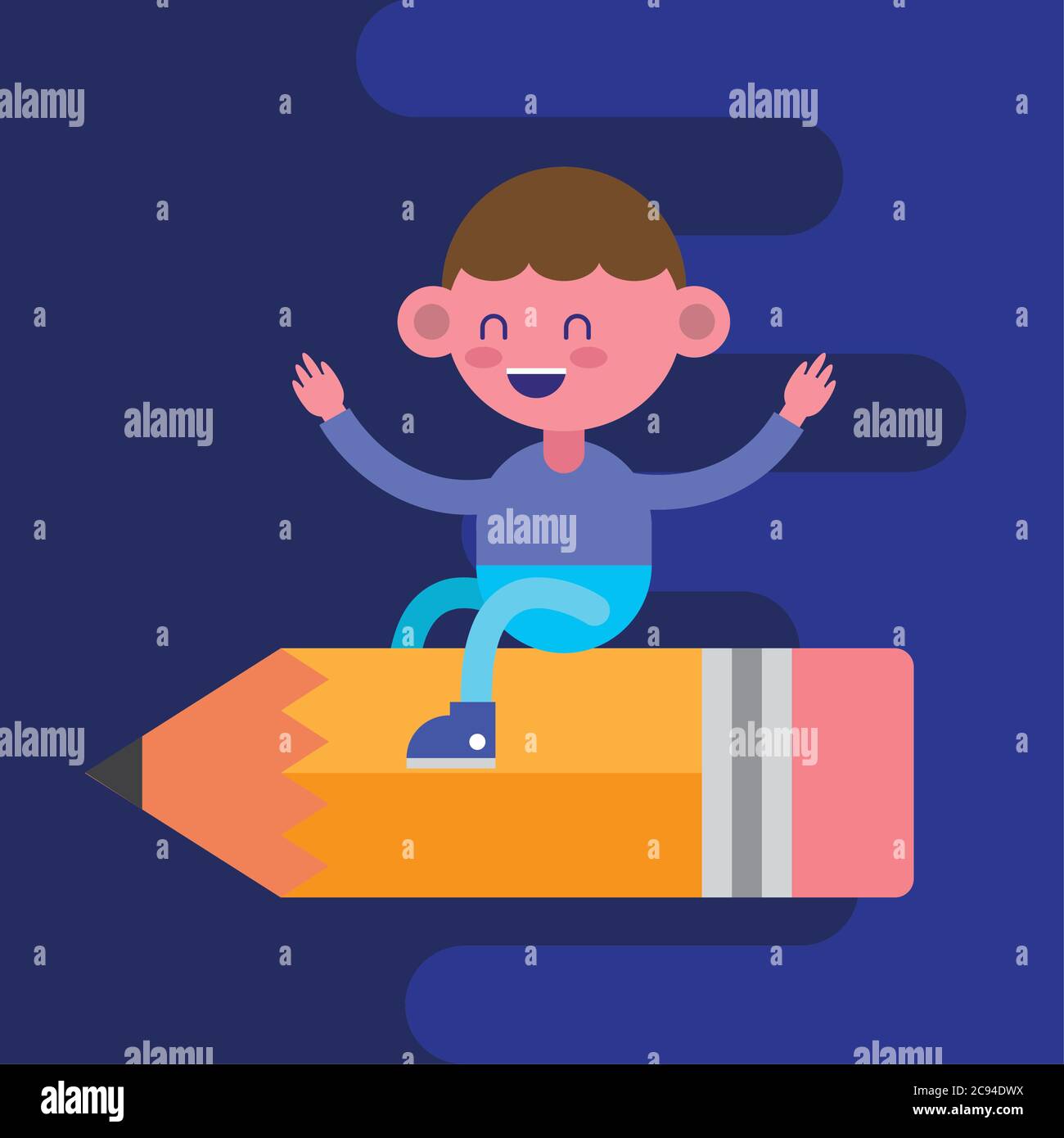little student boy in pencil comic character vector illustration design ...