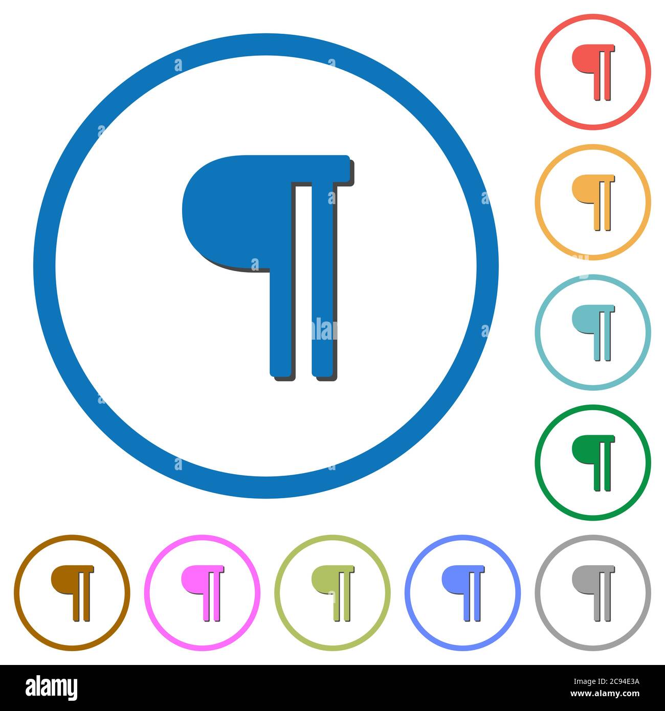 Text paragraph flat color vector icons with shadows in round outlines ...