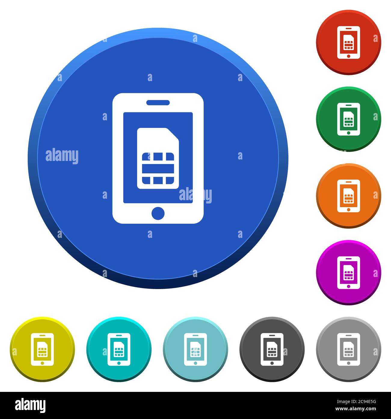 Mobile simcard round color beveled buttons with smooth surfaces and ...