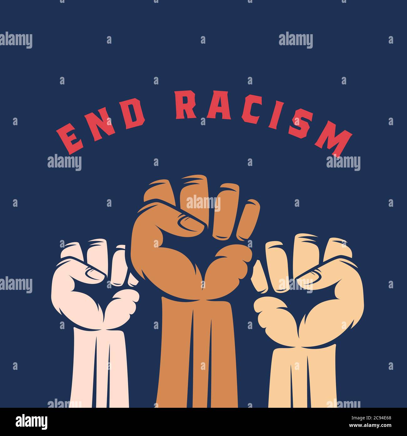 Activist Fists with Different Skin Color and End Racism Text. Abstract ...