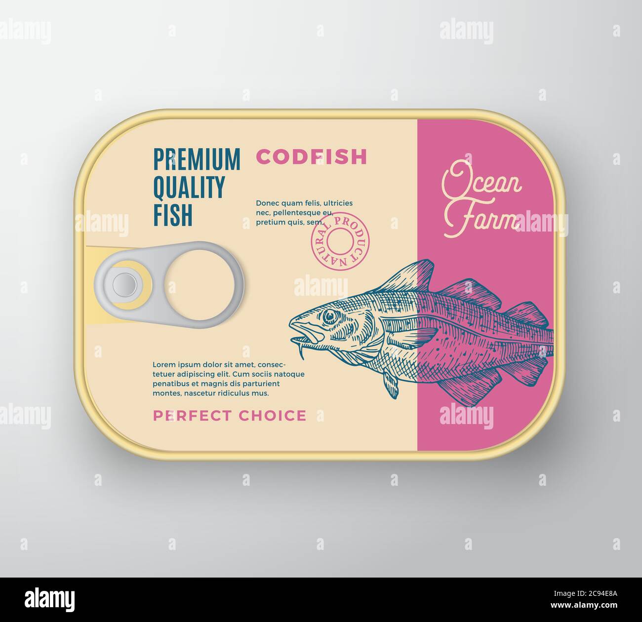 Abstract Vector Fish Aluminium Container with Label Cover. Retro ...
