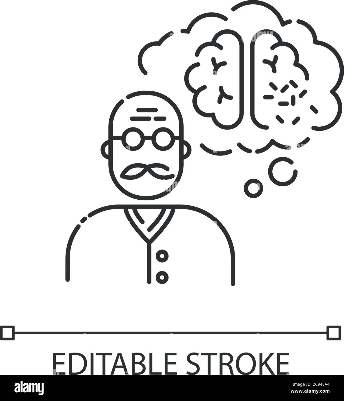 Dementia chalk white icon on black background. Alzheimer from aging ...