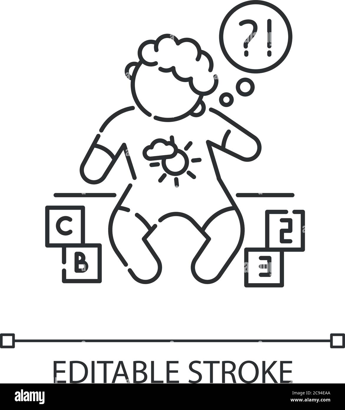 Developmental delay linear icon. Child with difficulty of learning ...