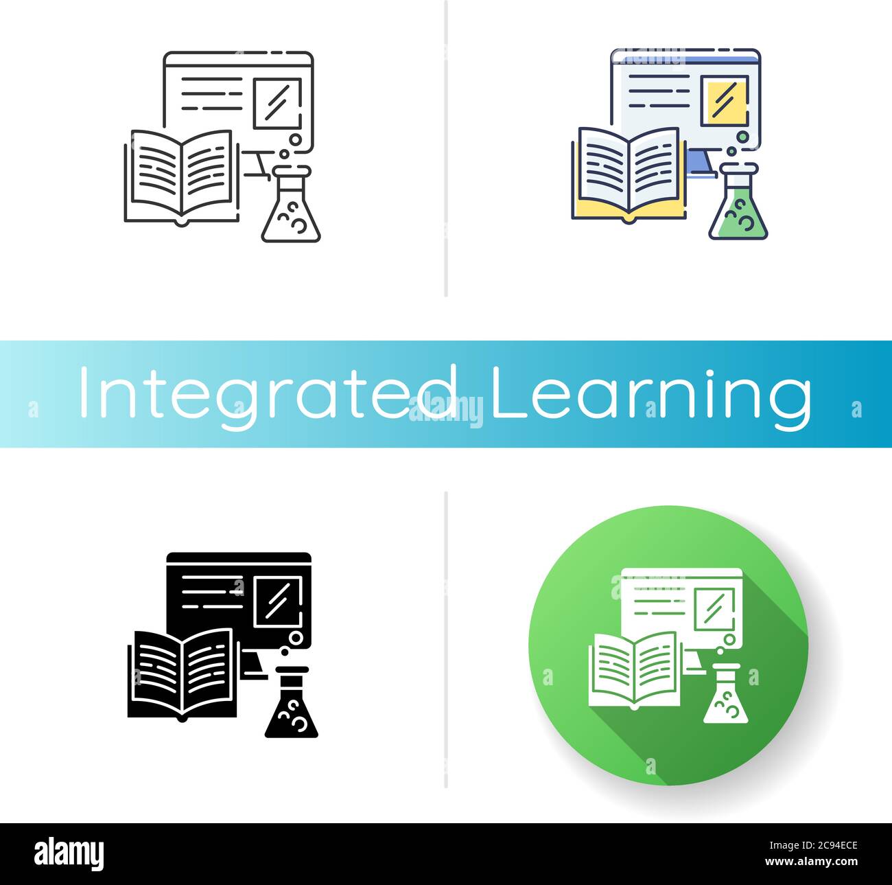 Integrated learning icon. Linear black and RGB color styles. Practical ...