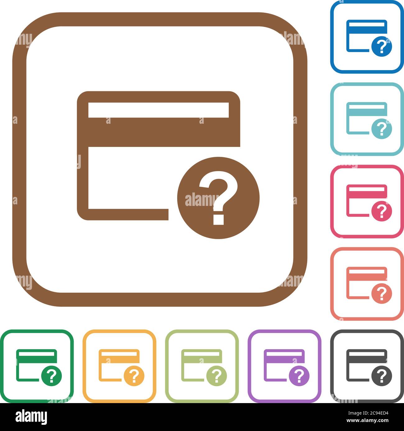 Unknown credit card simple icons in color rounded square frames on ...