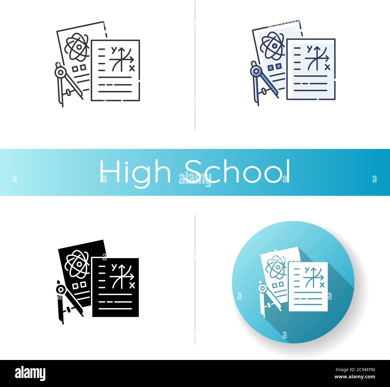 High school icon. Linear black and RGB color styles. Secondary ...