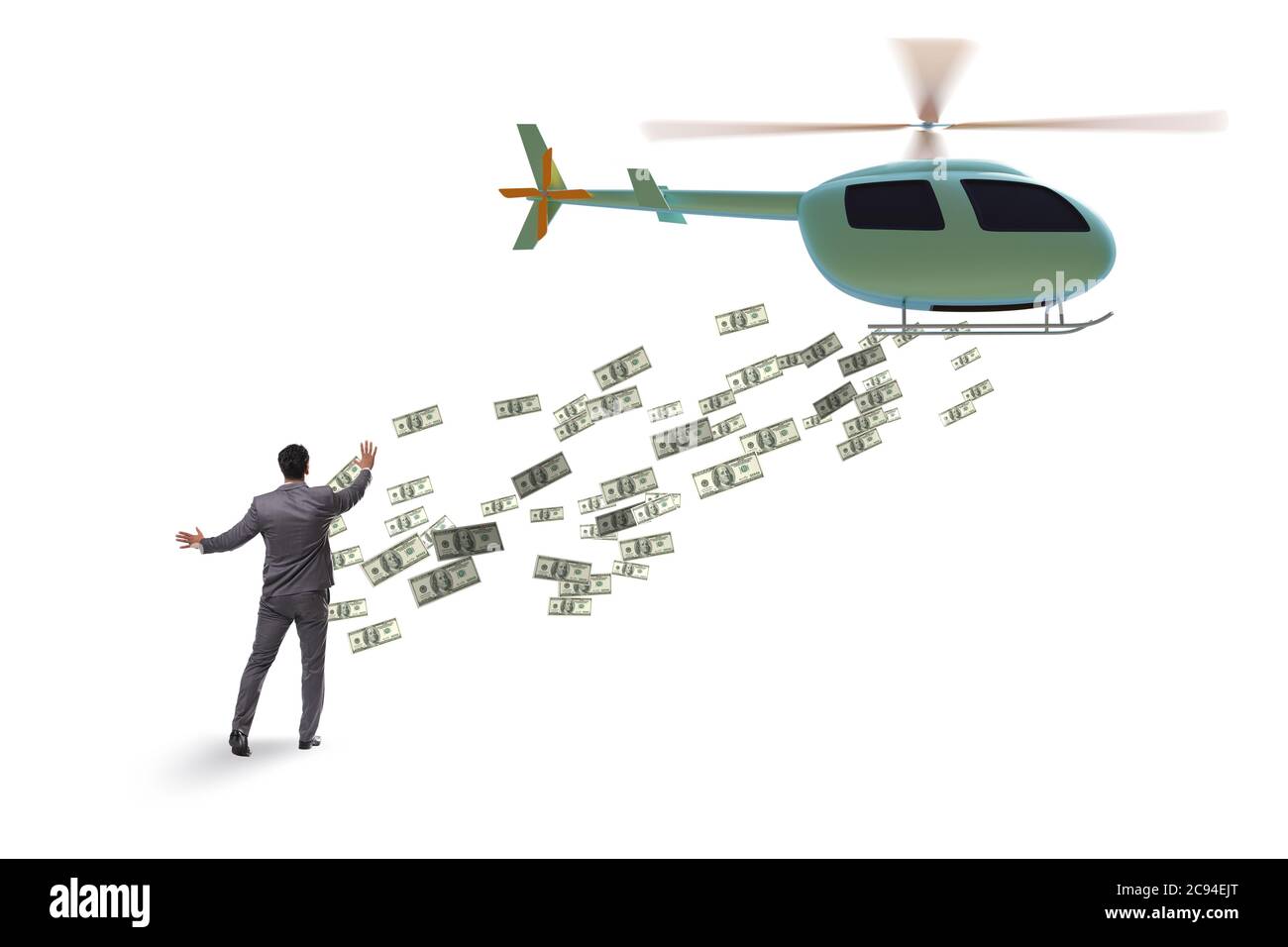 Helicopter money concept with the businessman Stock Photo - Alamy