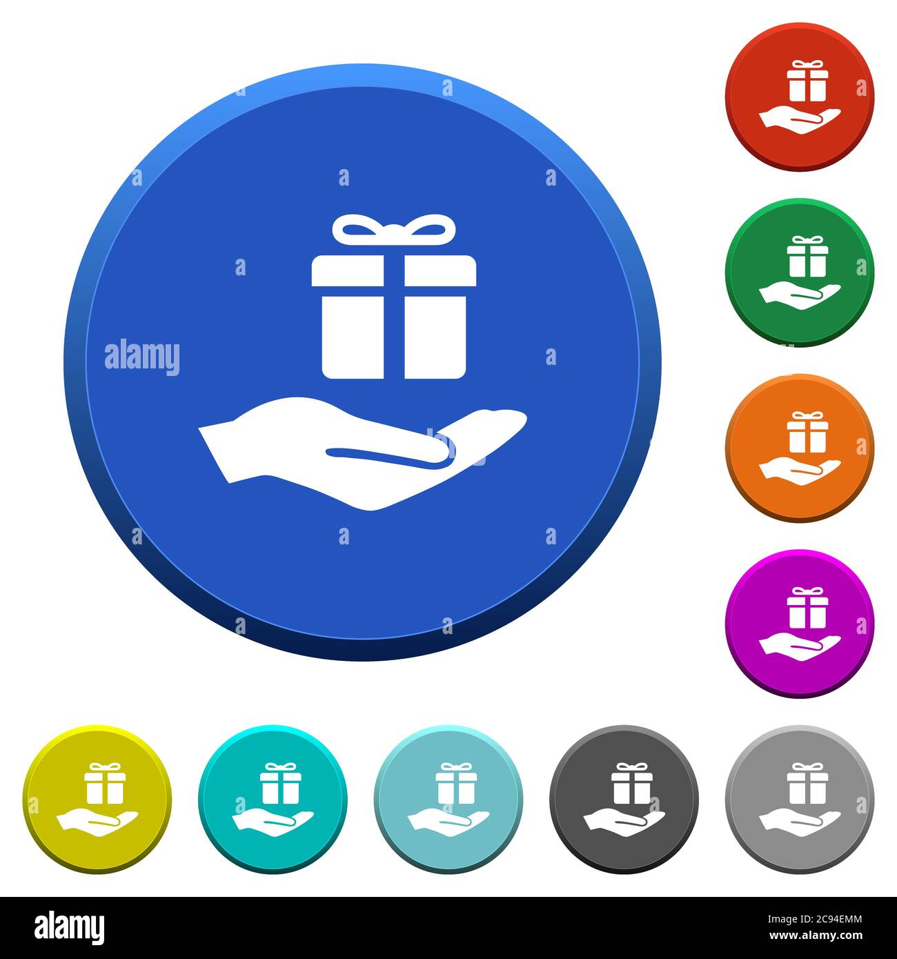 Gifting round color beveled buttons with smooth surfaces and flat white ...