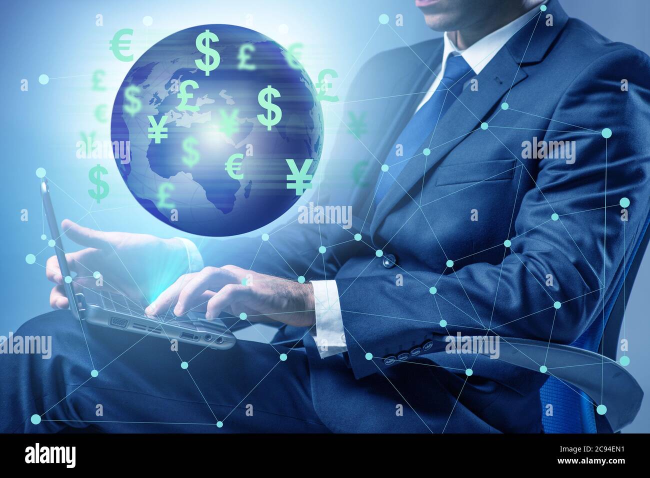 Global money transfer and exchange concept with the businessman Stock ...