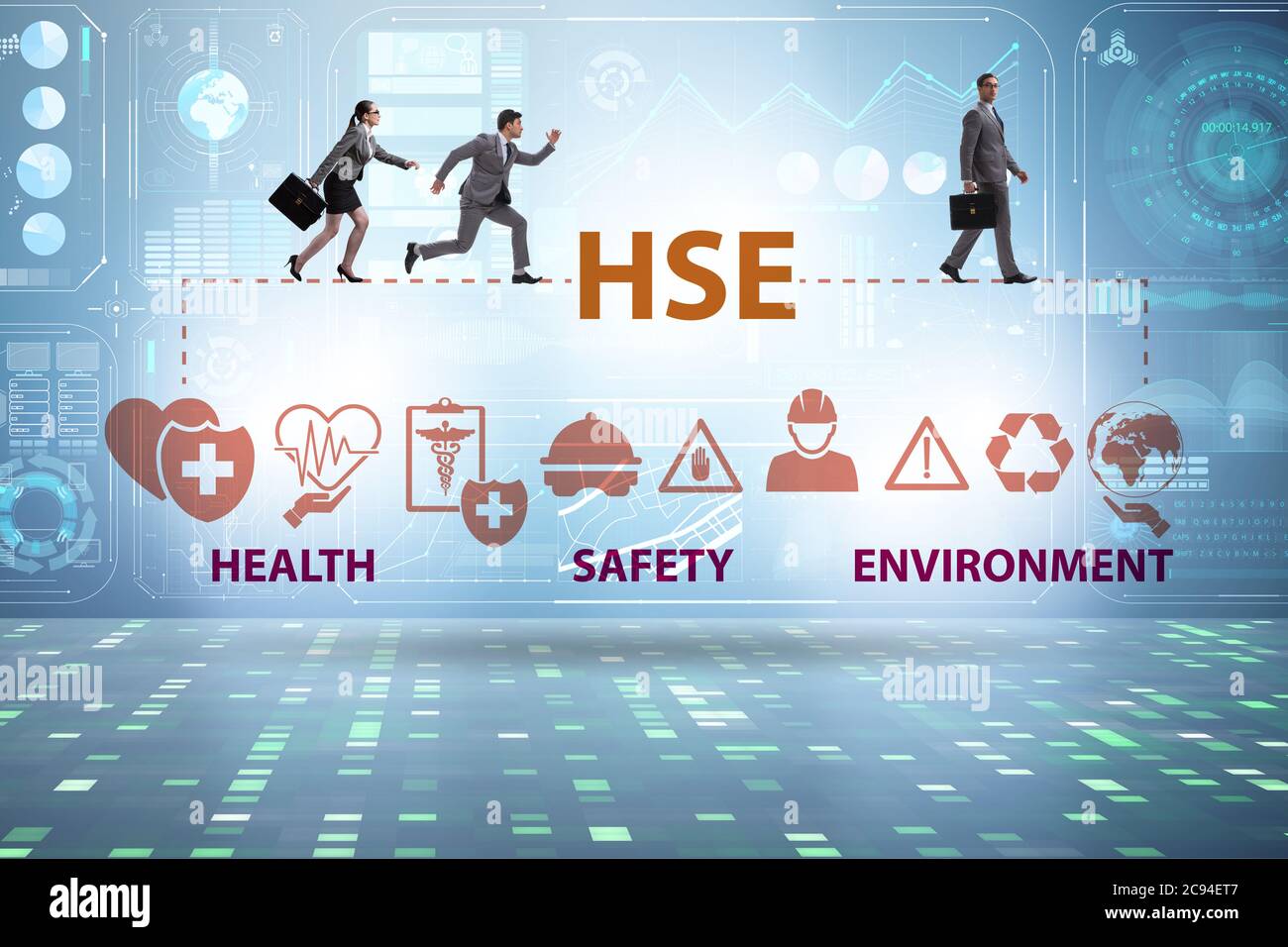 HSE concept for health safety environment with the businessman Stock ...