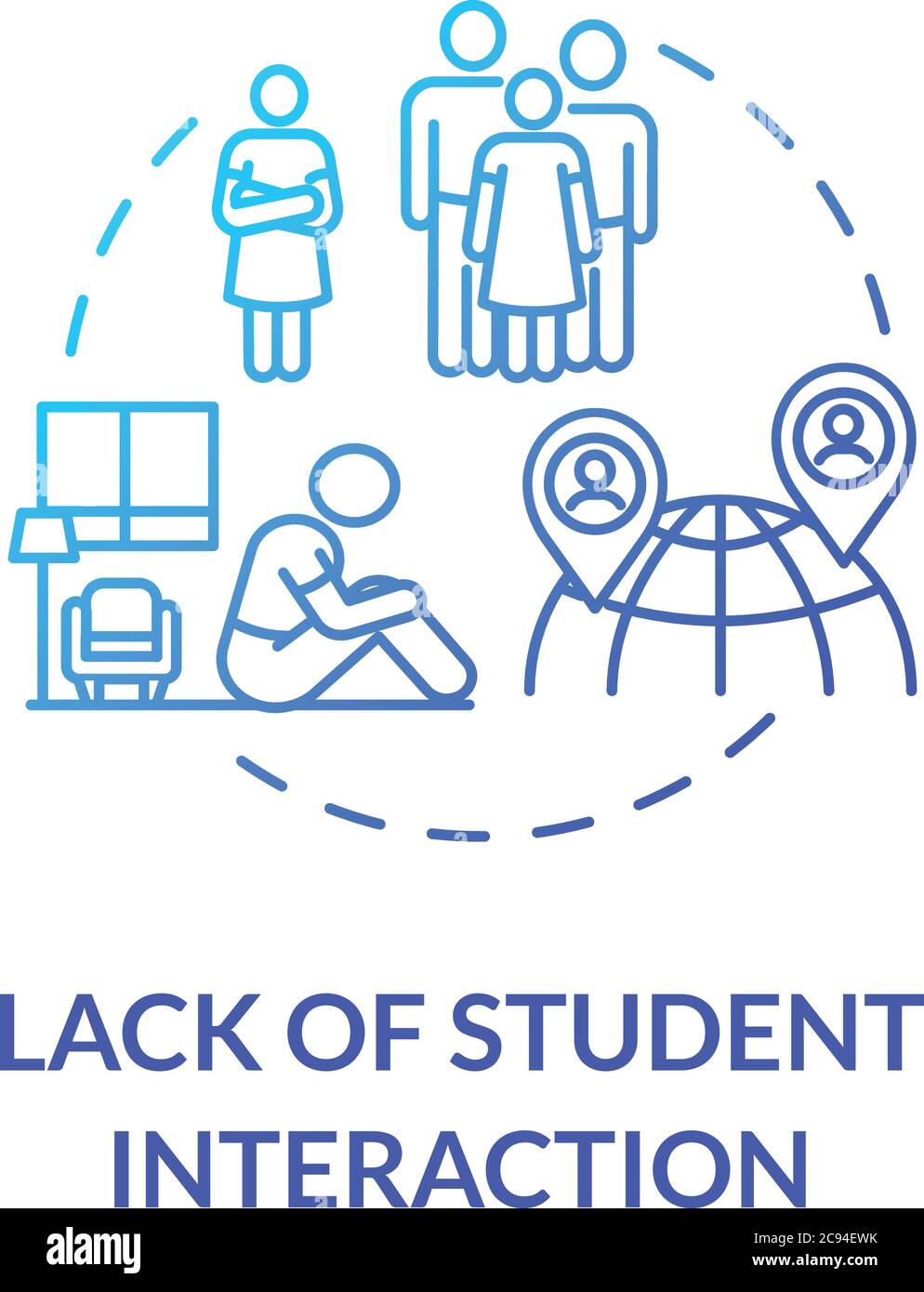 Lack of student interaction concept icon. Socialization difficulties ...