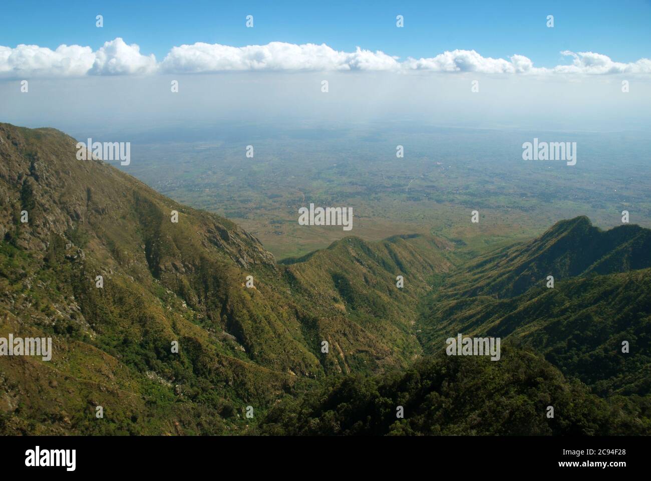 View over Zomba and the highlands from Chingwes Hole, Zomba Plateau ...