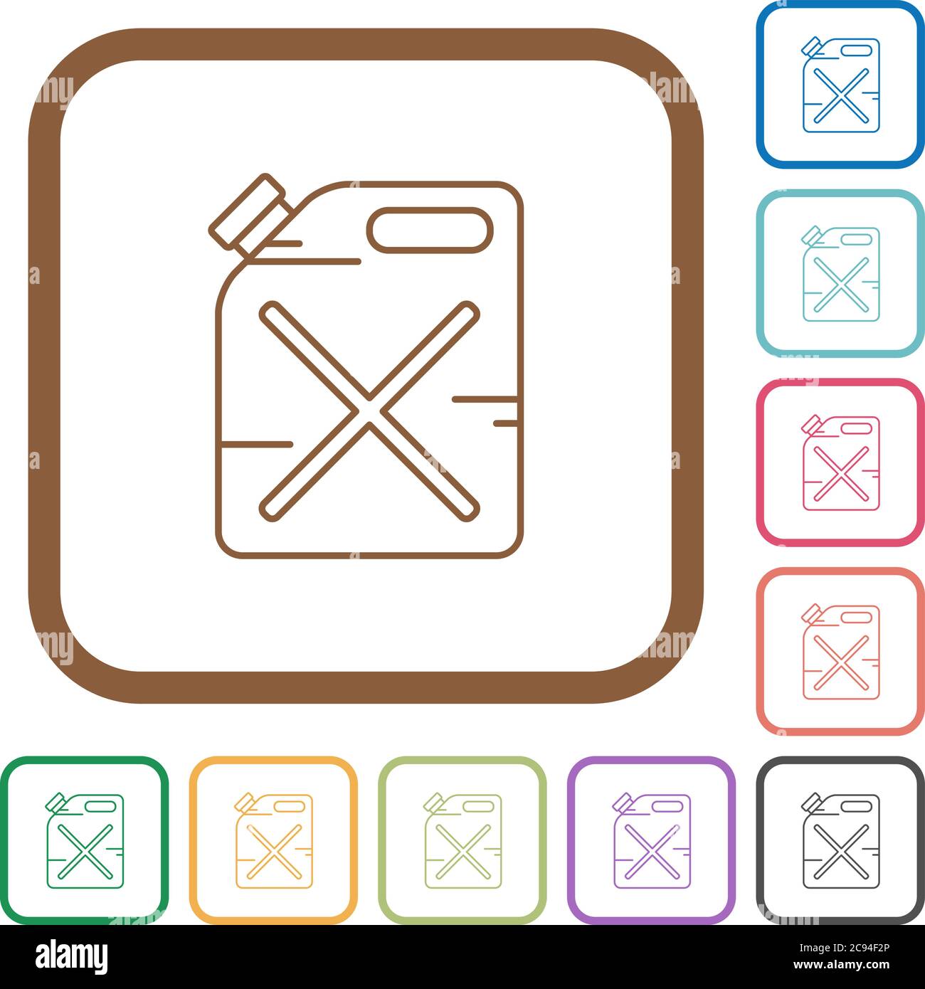 Gas can simple icons in color rounded square frames on white background ...