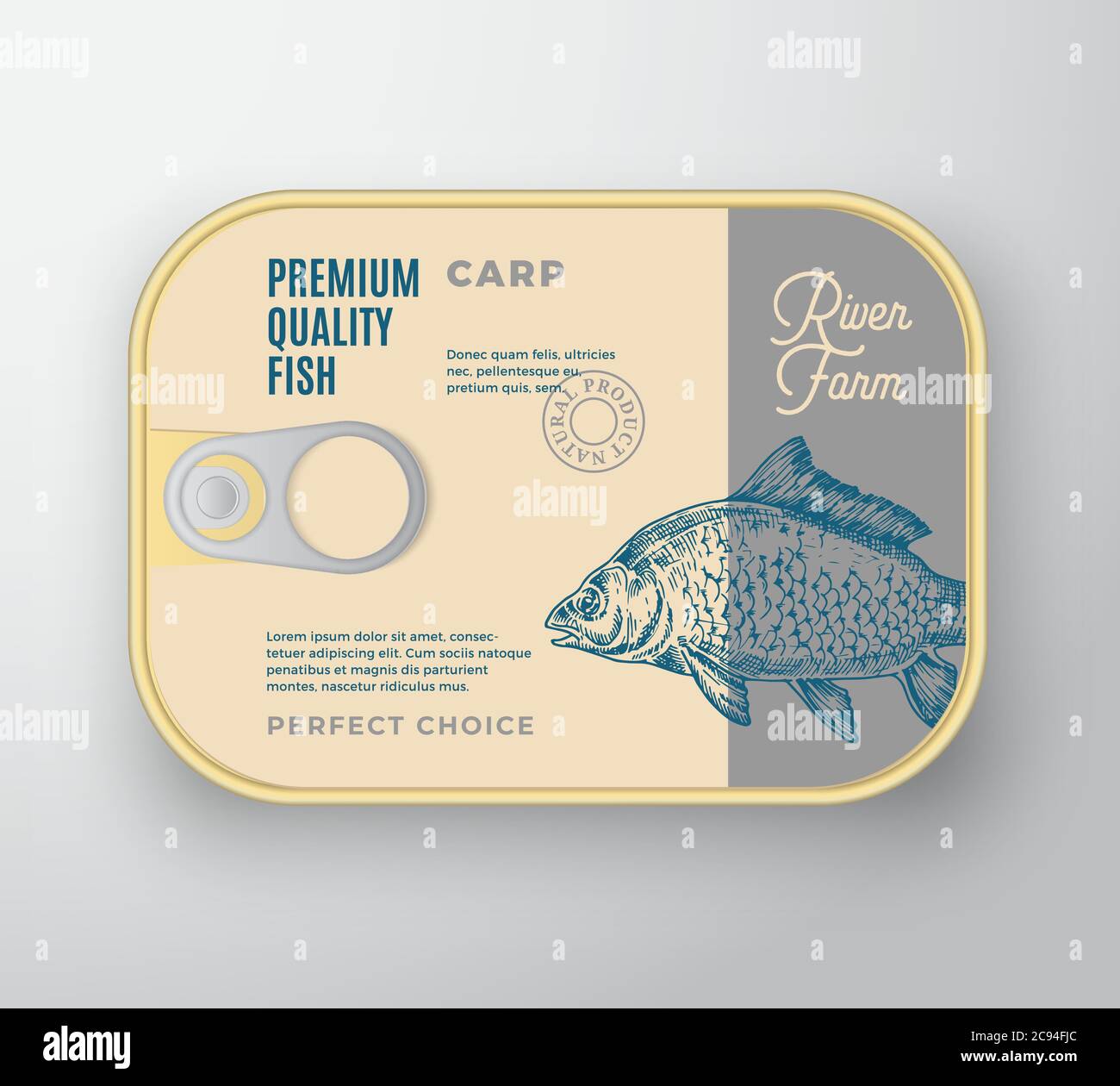 Abstract Vector Fish Aluminium Container with Label Cover. Retro ...