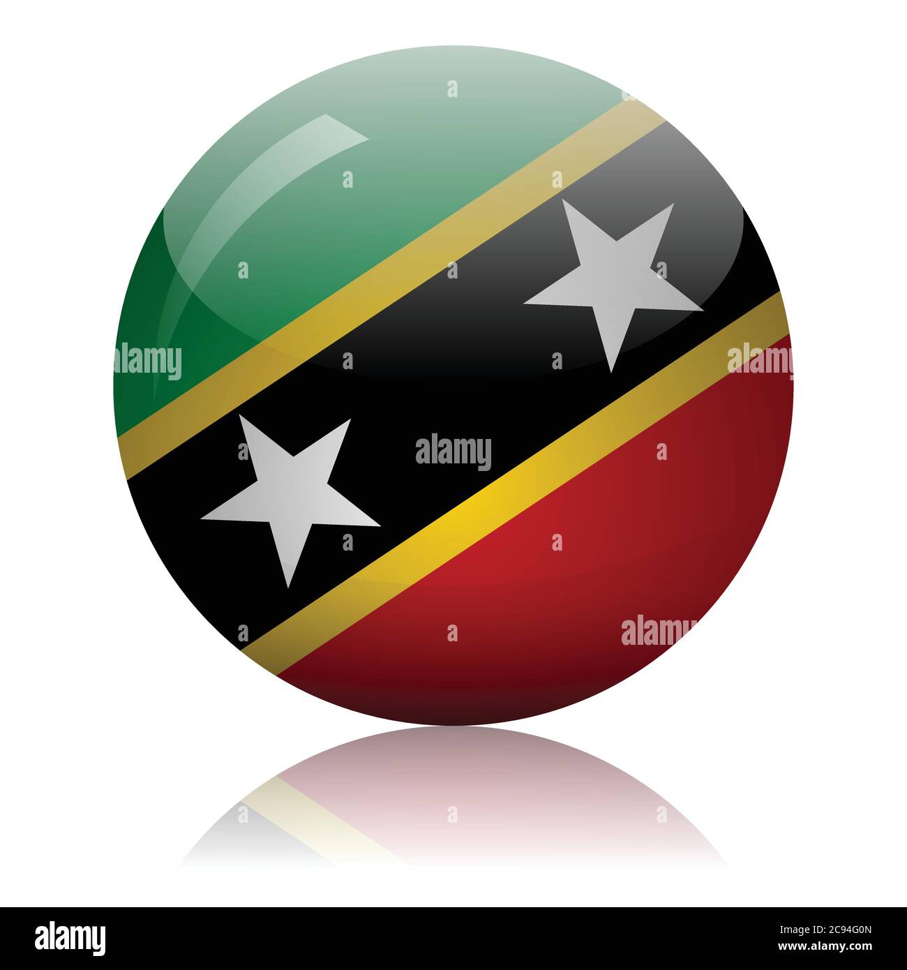 Saint Kitts And Nevis Flag Glass Ball On Light Mirror Surface Vector