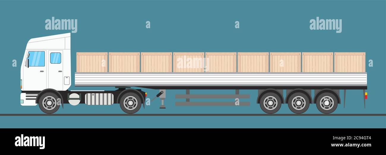 Trailer truck long vehicle.truck carries wooden boxes,Vector flat ...
