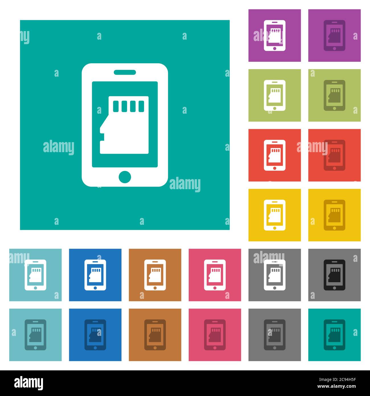 Smartphone memory card multi colored flat icons on plain square ...