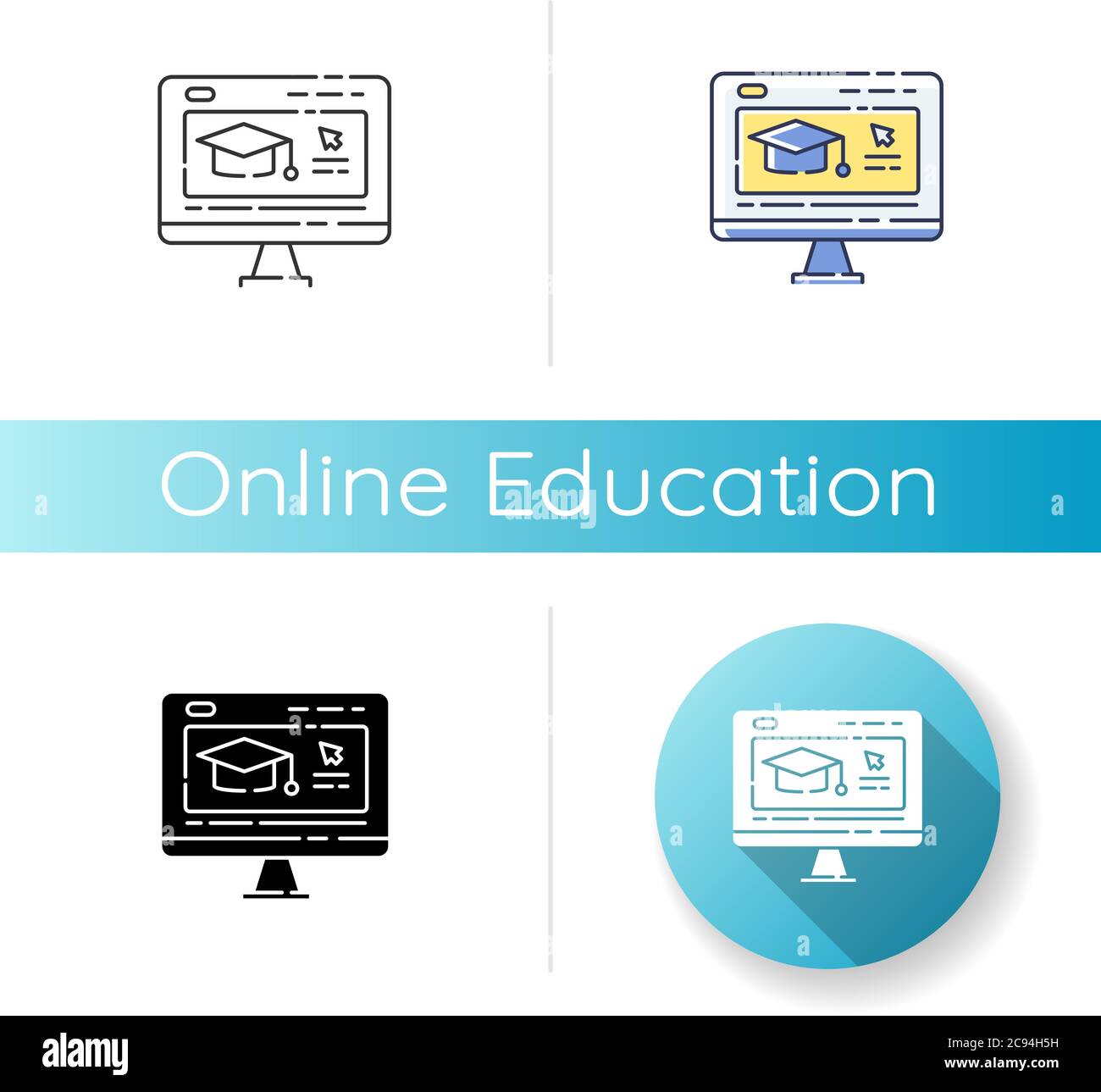Online education icon. Linear black and RGB color styles. Internet ...