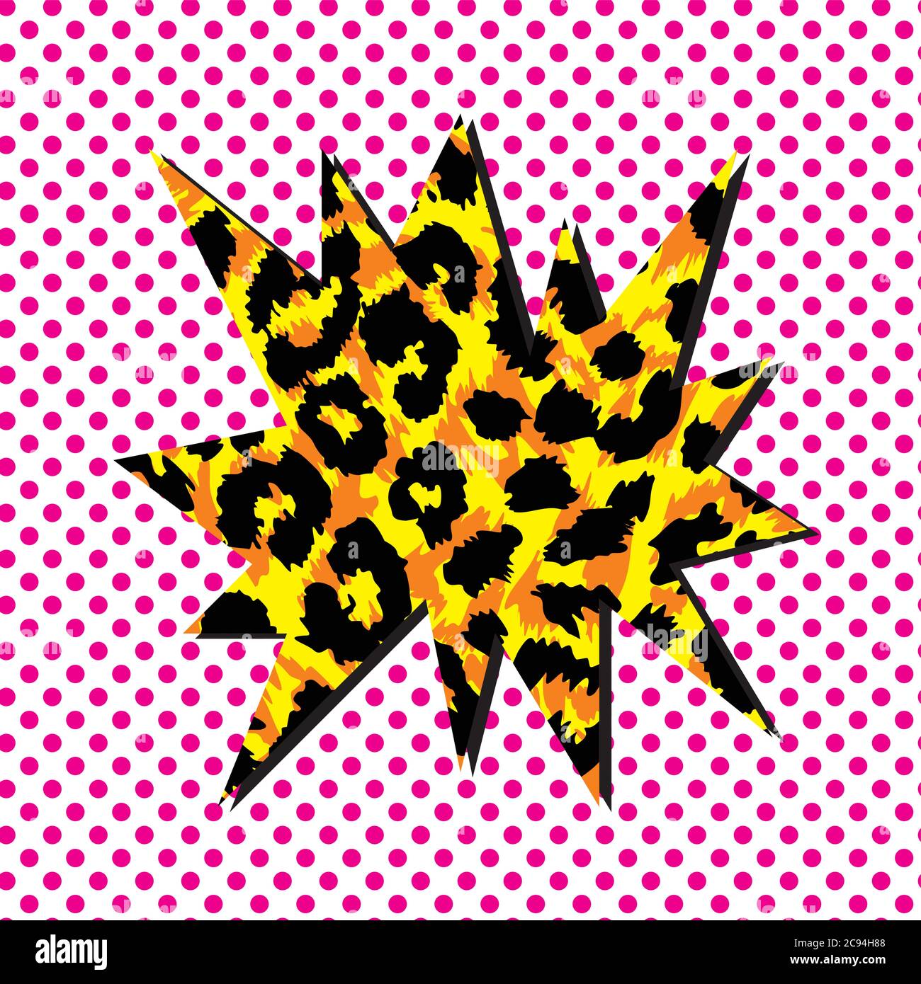 illustration of an explosion in cartoon style on a raster of pink dots ...