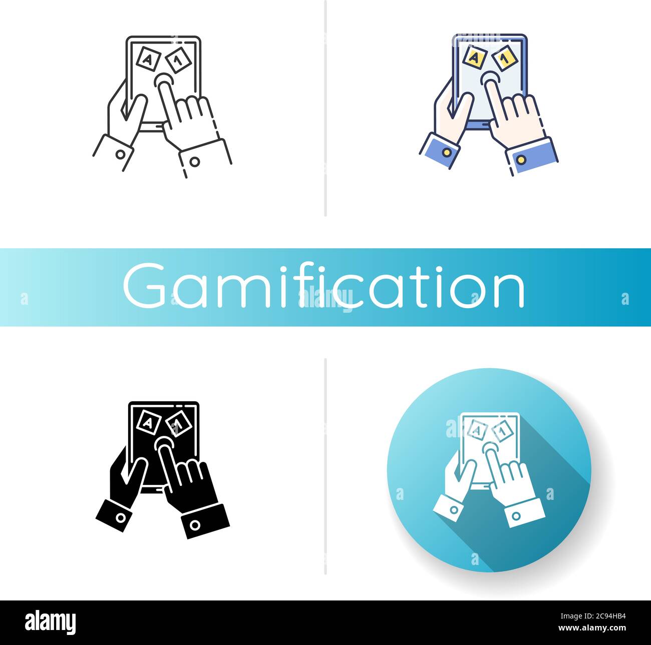 Gamification icon. Linear black and RGB color styles. Entertaining ...