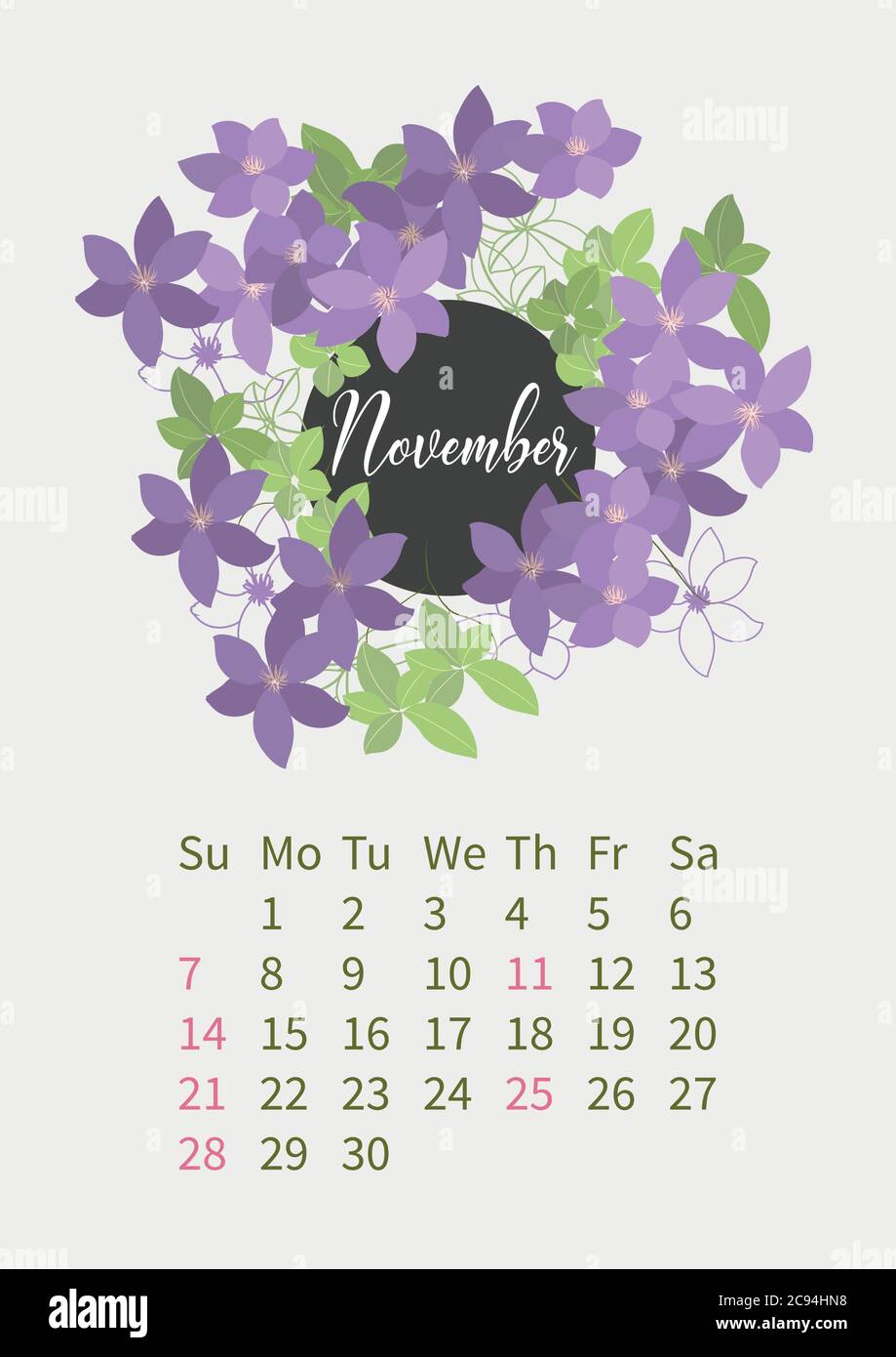 Flower Calendar 2021 with bouquets of flowers Stock Vector Image & Art ...