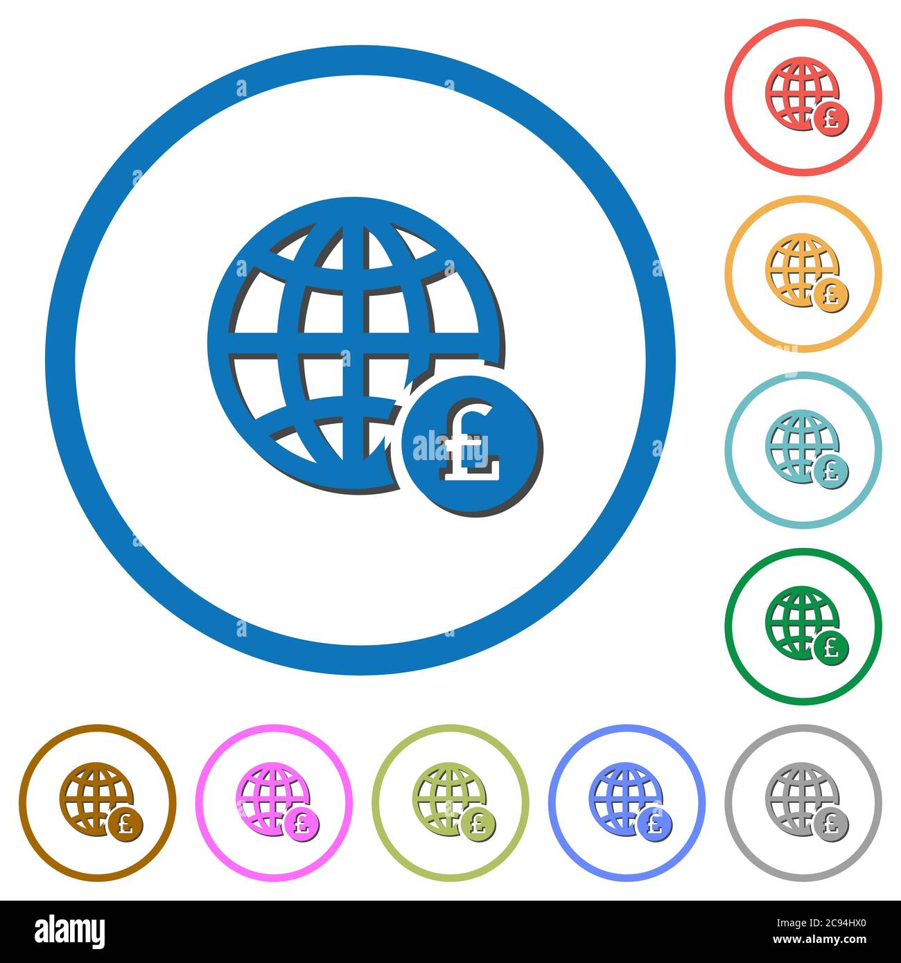 Online Pound payment flat color vector icons with shadows in round ...
