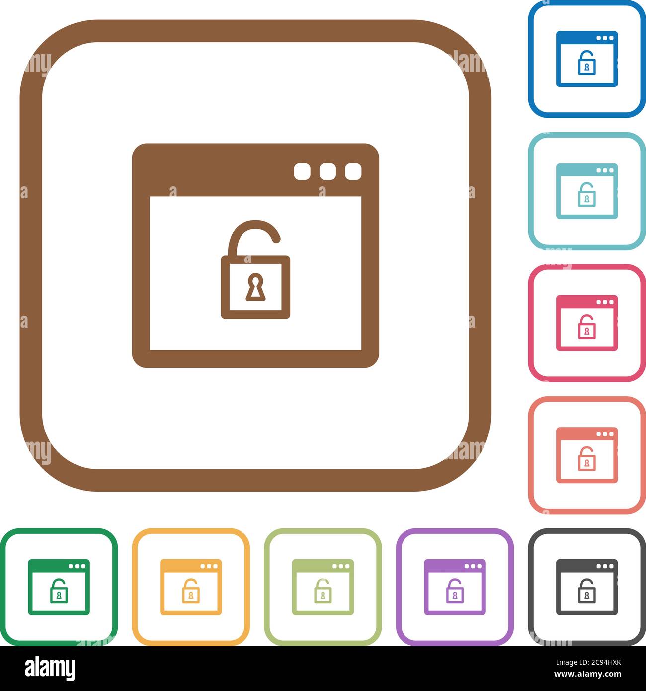 Unlock application simple icons in color rounded square frames on white background Stock Vector ...