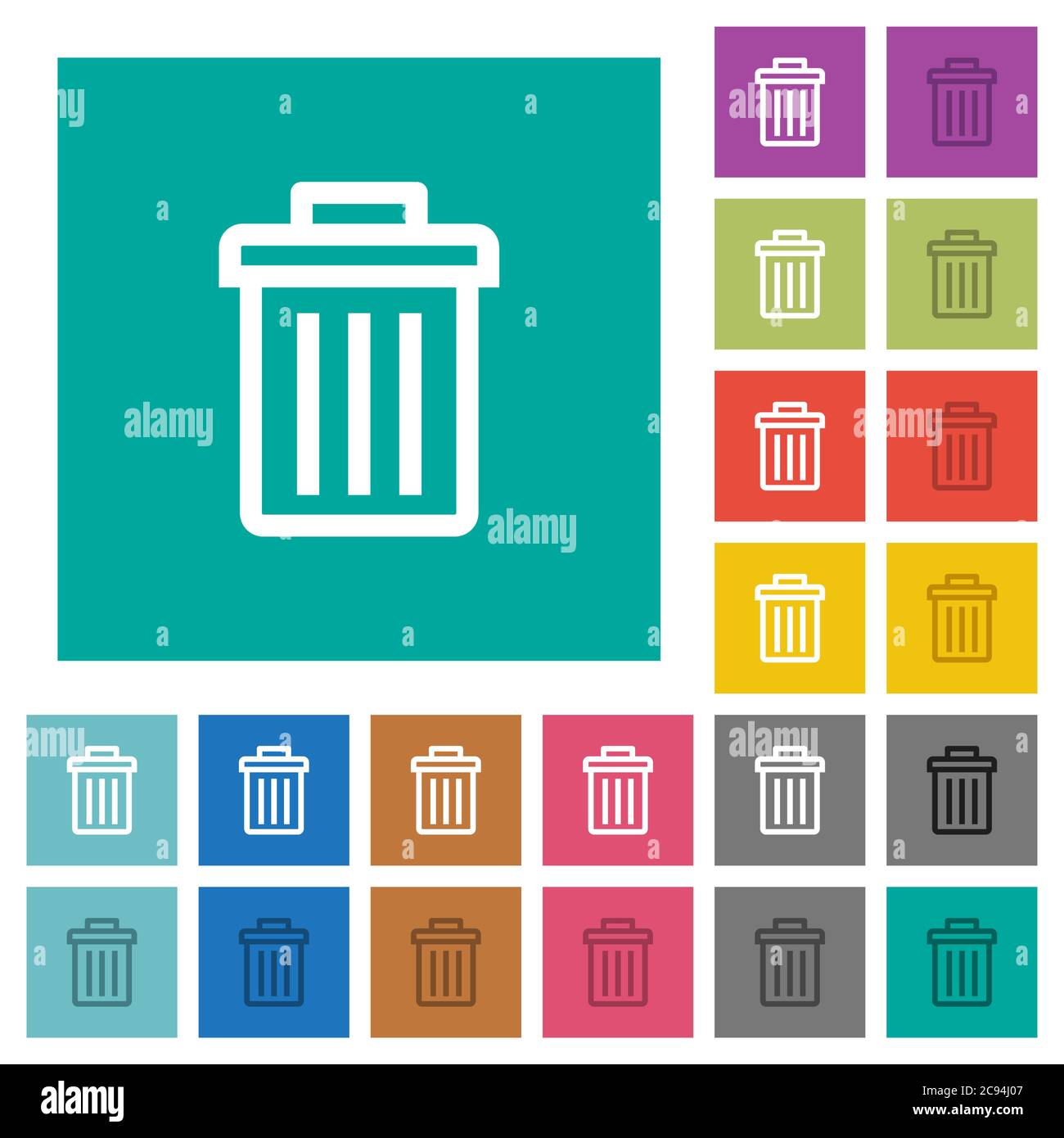 Delete multi colored flat icons on plain square backgrounds. Included ...