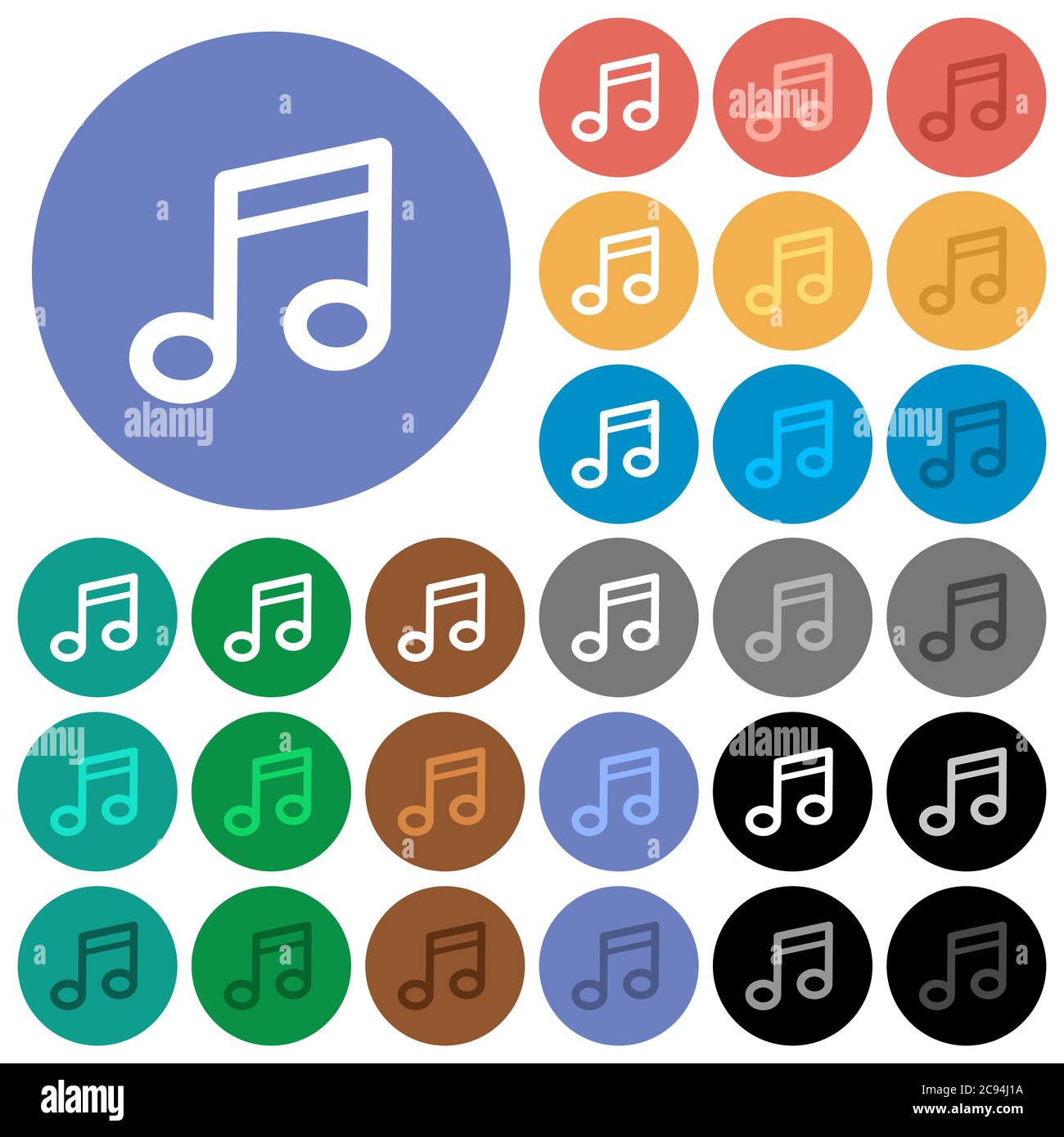 Music note multi colored flat icons on round backgrounds. Included ...