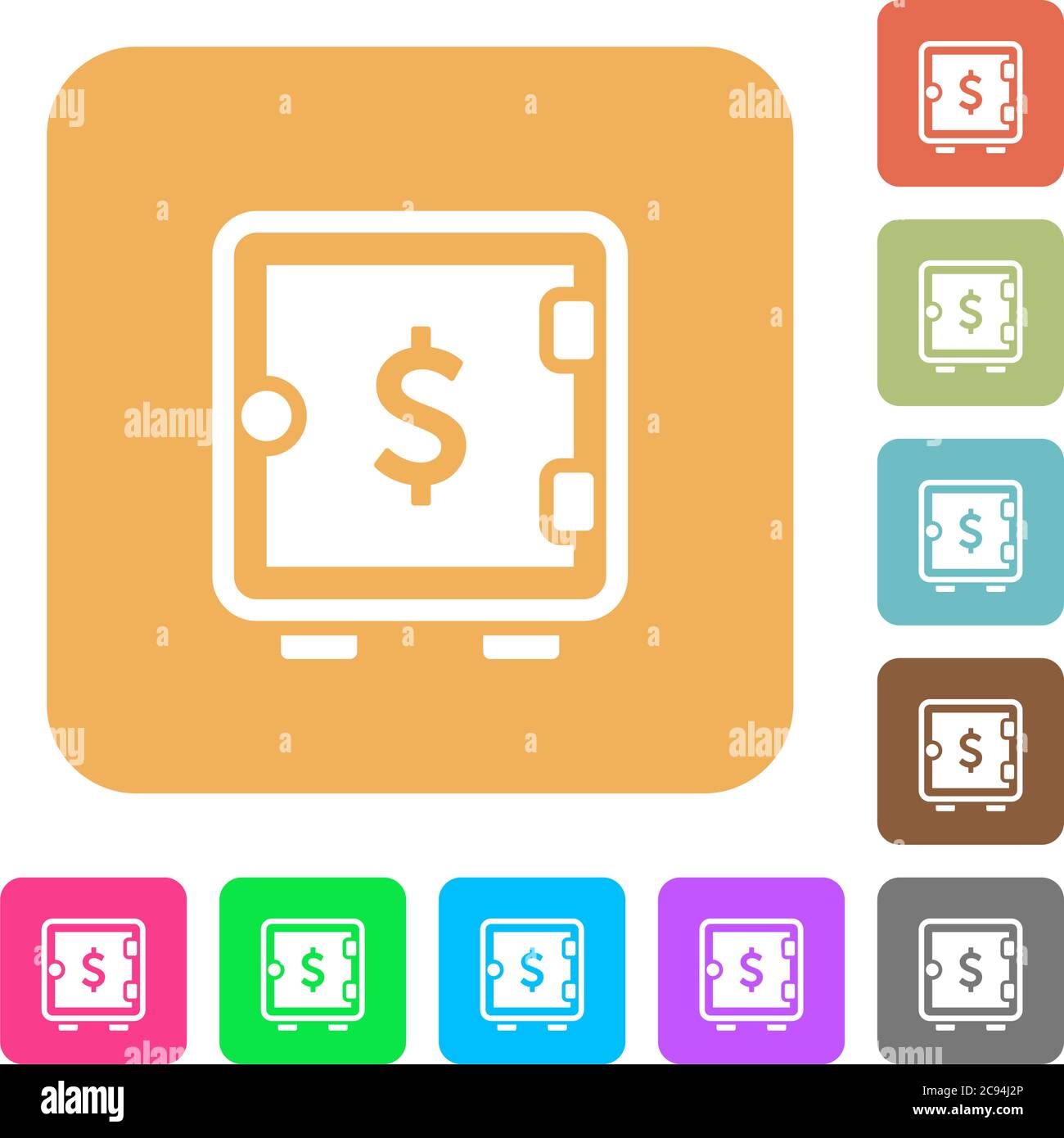 Dollar strong box flat icons on rounded square vivid color backgrounds ...
