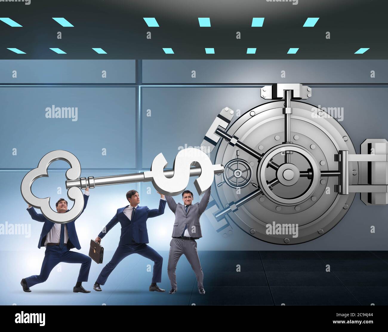 The businessman with key near bank vault door Stock Photo - Alamy
