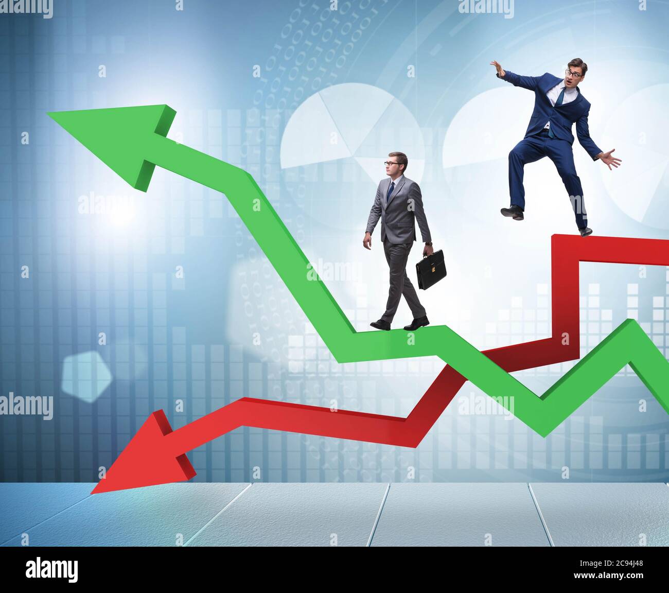 The opposite growth and decliine charts with businessman Stock Photo ...