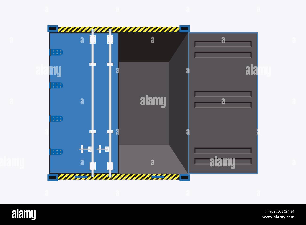 Blue empty sea container with open door,isolated on white background ...