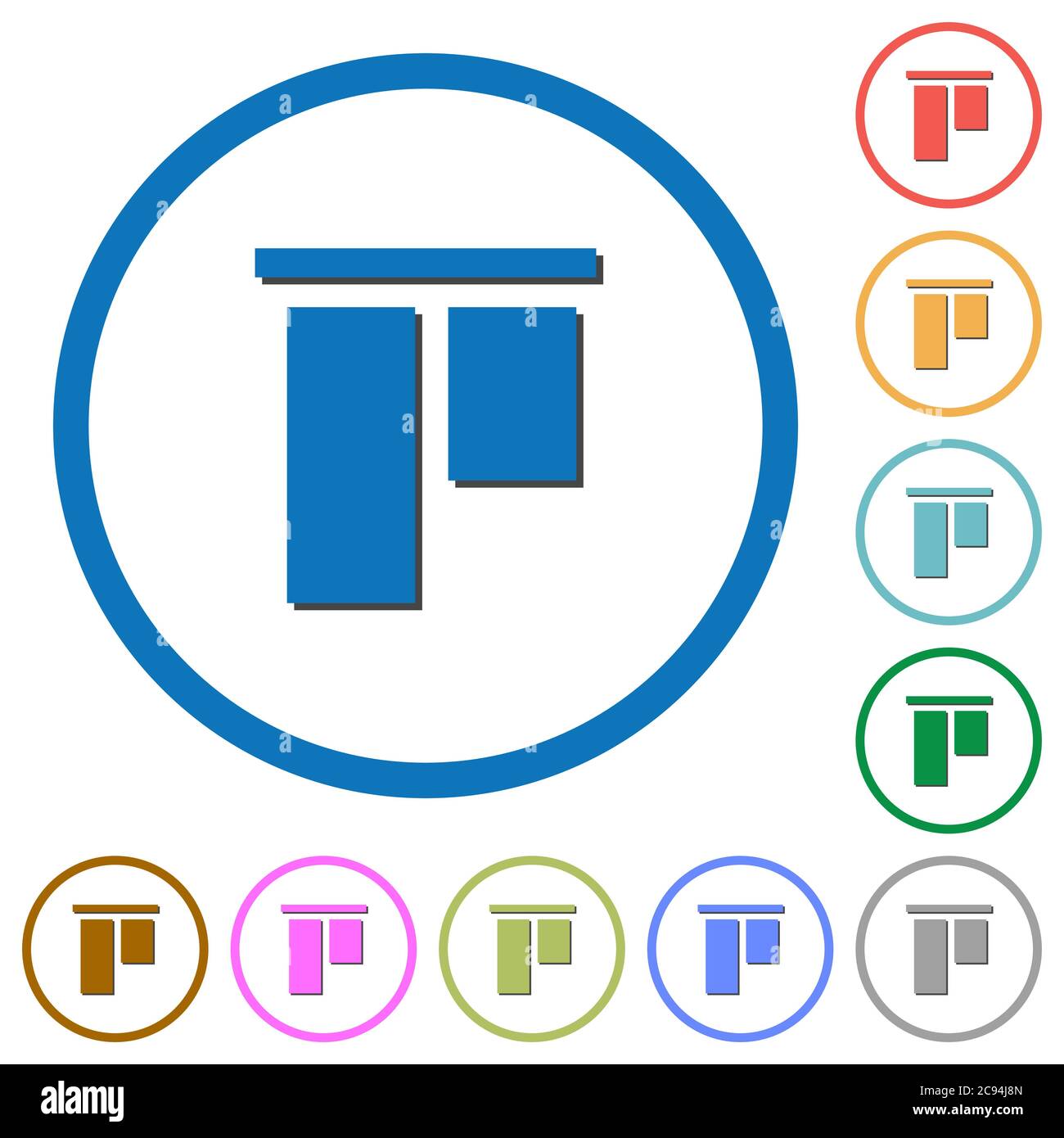 Align to top flat color vector icons with shadows in round outlines on ...